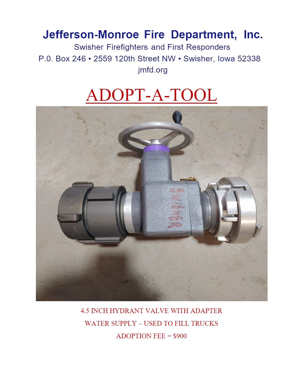 4.5 Hydrant Valve – Jefferson Monroe Fire Department – Swisher