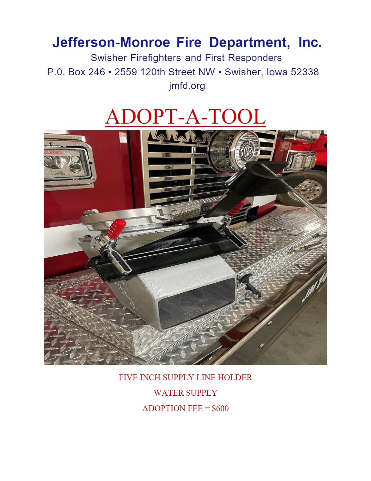 Supply Line holder – Jefferson Monroe Fire Department – Swisher
